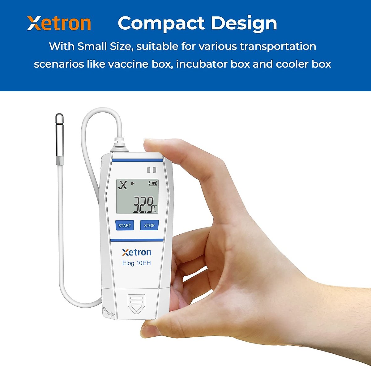 Xetron Multi-Use Temperature Humidity Data Logger with External Probe,32000 Points Reusable Recorder for Cold Chain, PDF Report, Calibration Certificate Elog10EH (1 Pack）Upgrade RC-5