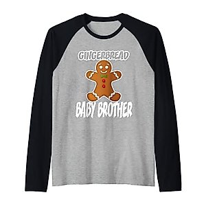 Mens Gingerbread Baby Brother Christmas Stocking Stuffer Raglan Baseball Tee