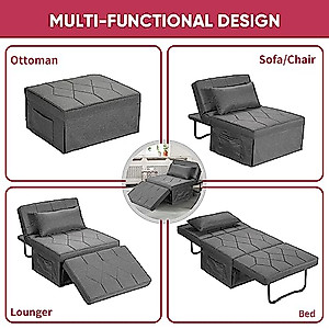 Sofa Bed, Convertible Chair, 4 in 1 Multi-Function Folding Ottoman, Couch Bed with Adjustable Backrest, Couch Bed for Living Room, Apartment, Office, Modern, Linen, Dark Grey