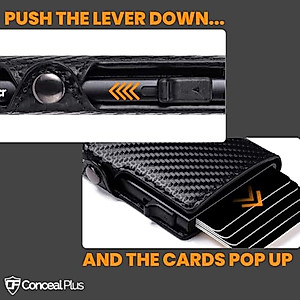 Card Blocr Pop Up Credit Card Wallet, RFID Blocking Credit Card Holder for men, Cool Wallets for Men in Carbon Wallet Design, Compact Card Holder Wallet for Secure Storage (Black PU Carbon Fiber)