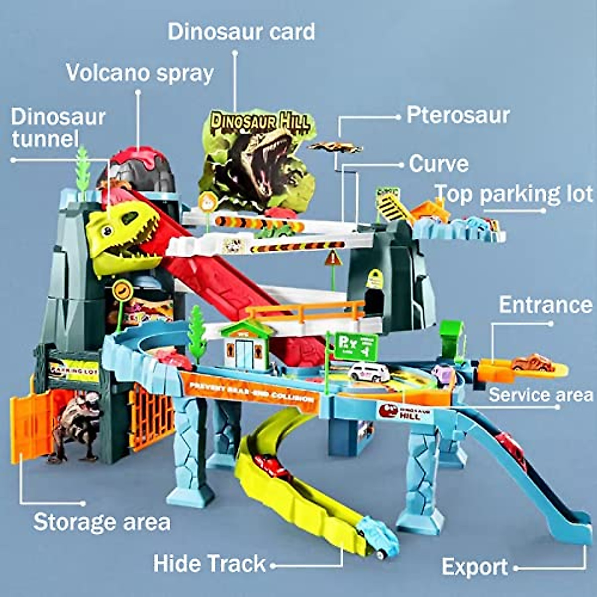 Juqic Children's Toy Car Ramp Track Dinosaur Spray Hills Adventure Railcar Slot Car Vehicle Race Play Set with 20 Mini Cars for Preschool Boys Puzzles Gifts Kids Ages 3 to 6 or Older (Spray Dinosaur)