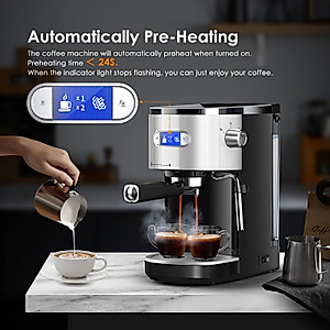 COWSAR Espresso Machine 20 Bar, Semi-Automatic Espresso Maker with Milk Frother Steam Wand, 45 OZ Removable Water Tank for Cappuccino, Latte, Home