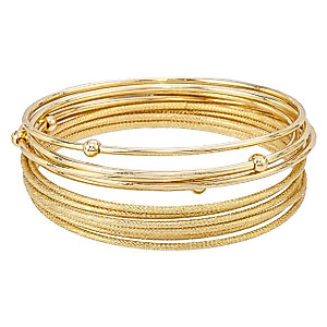 Madison Tyler Gold Plated Stackable Bangles, 5 piece of Smooth Bangles with Ball Pattern & 6 Piece of Textured Bangles.