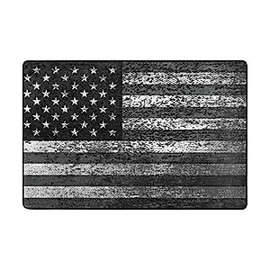 4th of July American Flag Area Rug Black Grunge USA Flag Polyester Carpet Rugs Floor Mat for Living Dining Dorm Room Bedroom Home Decor 36"×24"