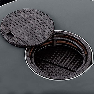 DHPM Patio Sectional 6-Piece Half-Moon Curved Outdoor Sofa, PE Wicker Conversation Furniture Set w Storage Side Umbrella and One Round Table, Brown+Gray