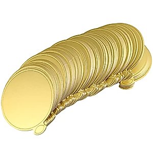 SINJEUN 500 PCS 3.5 Inch Mini Cake Boards, Round Golden Cardboard Mousse Cake Base, Mousse Cake Paper Board Cupcake Circles Tray Pastry Dessert Board with Tab for Decorating, Displaying