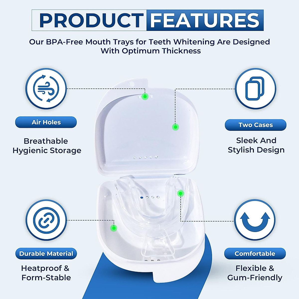 Teeth Whitening Trays Moldable 4 Dental Trays 2 Retainer Case Teeth Trays for Tooth Whitening Gel Compatible with Opalescence Teeth Whitening Gel