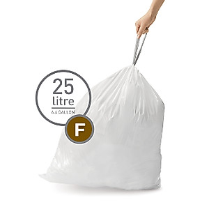 simplehuman Code F Custom Fit Drawstring Trash Bags in Dispenser Packs, 60 Count, 25-30 Liter / 6.6-8 Gallon, White