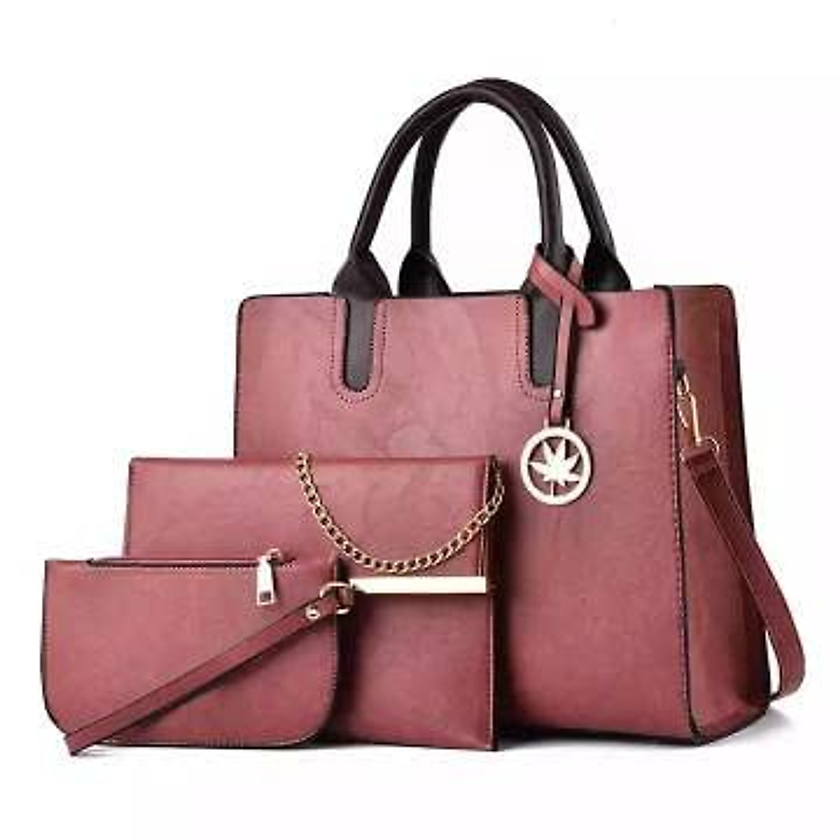 Handbag for Women Wallet Tote Bag Shoulder Bags Top Handle Satchel Leather Bag 3pcs Purse Set (Pink)