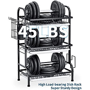 DUANFEE Dish Drying Rack for Kitchen Counter, 3 Tier Dish Rack with Drainboard, Large Dishes Racks Rustproof Dish Dryer Rack, Black