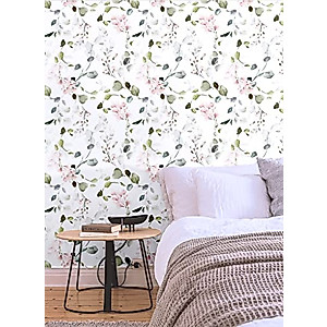 Blooming Wall DPY54 Watercolor Boho Fresh Green Leaves Textured Peel and Stick Wallpaper Self-Adhesive Prepasted Wallpaper
