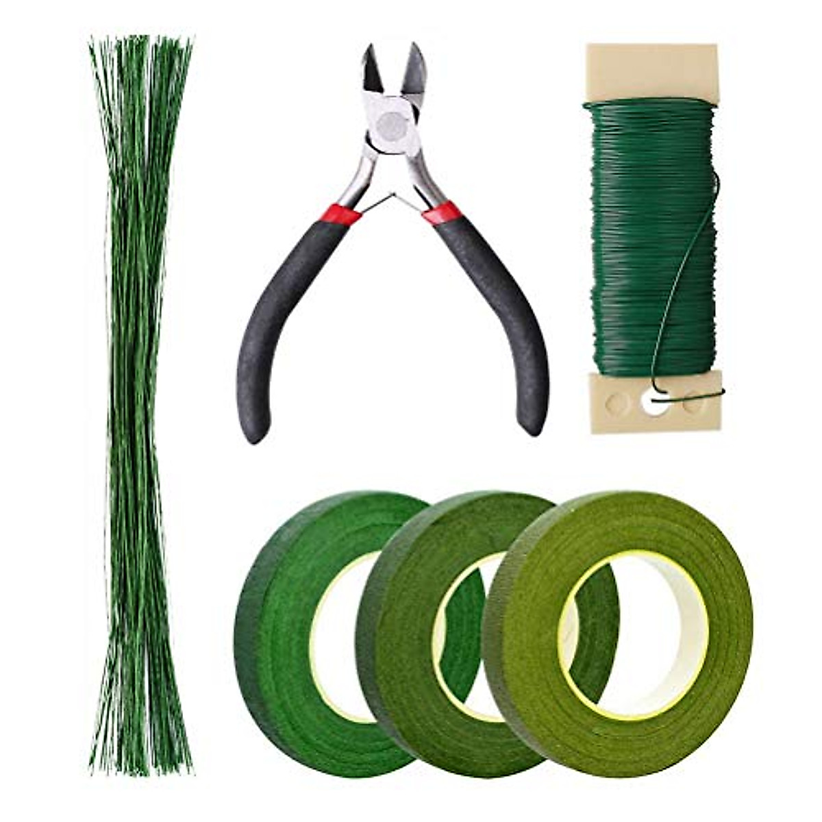 Pengxiaomei Floral Arrangement Kit, Floral Tape and Floral Wire with Cutter,Green Floral Tape 22 Guage Floral Stem Wire 26 Gauge Green Floral Wire for Bouquet Stem Wrap Florist, Wreath Making Supplies