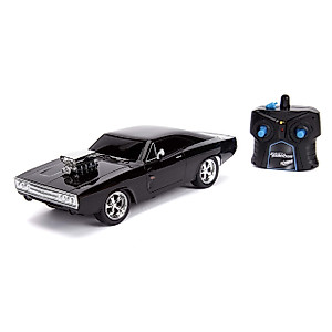 Jada Fast & Furious Chase Twin Pack- Dom's Dodge Charger R/T & Dodge Charger SRT Hellcat, Police & Chase Car Rc, USB Charged, Black and White