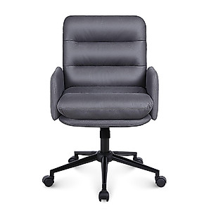 Modern Mid Back Computer Desk Chair with Wheels, Adjustable Home Office Chair, Ergonomic Upholstered Swivel Chair, Grey