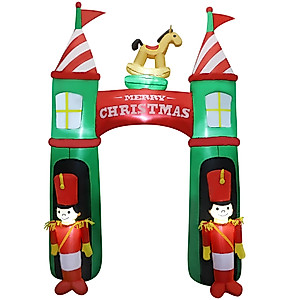 DR.DUDU 9 FT Chritmas Inflatable Arch with Soldier, Merry Christmas Archway Castle Inflatable, Blow Up Decor with Built-in LED Lights, Christmas Outdoor Decor for Yard Garden Lawn Xmas Holiday Party