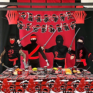 Ninja Birthday Party Decoration - Include Pattern Banner, Tablecloth, Plates, Napkins, Tableware, Karate Party Ninja Warrior Master Party Supplies for Boys Girls Baby Shower, Serves 20