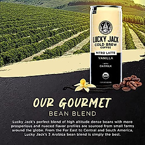 Lucky Jack Cold Brew Coffee Vanilla - Draft Pour Nitro Latte w/Oat Milk, 130mg Caffeine Per Serving - Gluten Free, Nut Free, Kosher & USDA Certified Organic - (12 Pack, 7.5oz Cans)