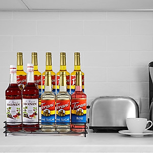 Coffee Syrup Organizer Rack 10 Bottles Syrup Bottle Holder Stand For Coffee Bar Accessories, 2 Tier Wine Bottle Storage Rack For Syrup, Wine, Liquor, Coffee Station Organizer For Kitchen Countertop