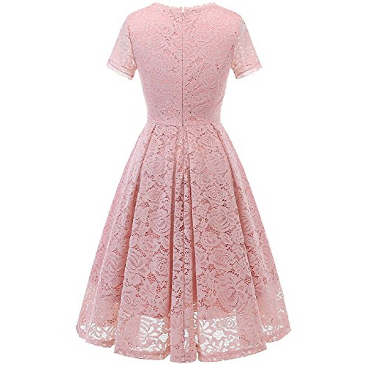 DRESSTELLS Elegant Wedding Guest Dress, Tea Length Mother of The Bride Dresses, Lace Bridesmaid Dress, Semi Formal Cocktail Dresses, Vintage Evening Party Formal Dress with Sleeves Blush XL