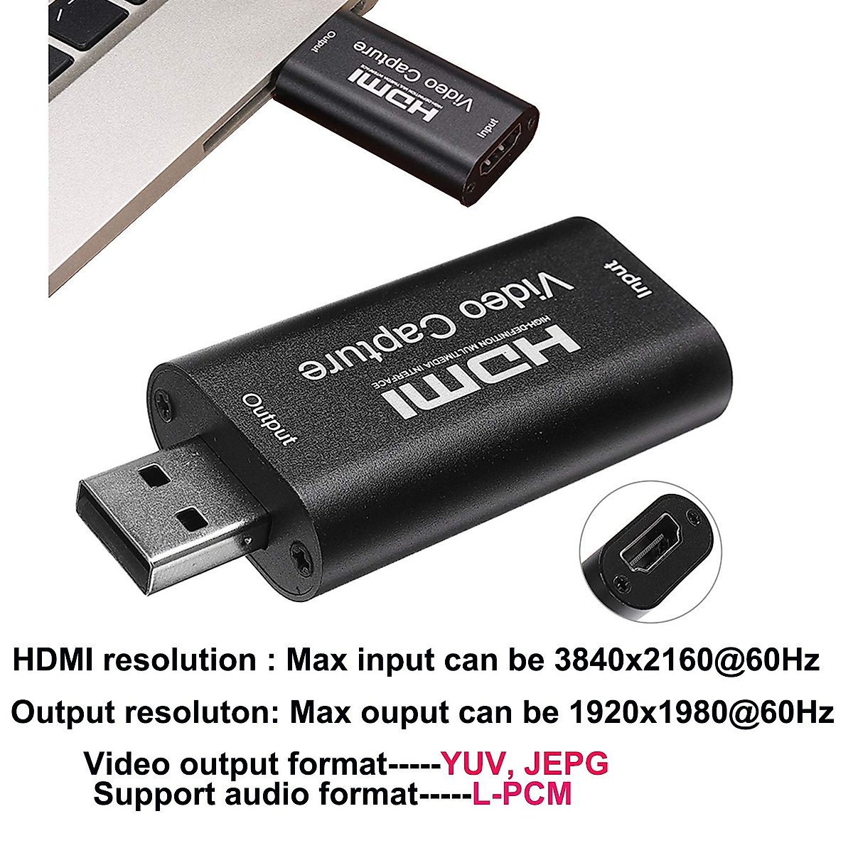 Upgraded Hdmi Capture Card, 1080p Capture Card, 4k HDMI to USB, Record via DSLR Camcorder Action Cam for High Definition Acquisition, Live Broadcasting, Gaming, Streaming, Teaching etc. (Black)