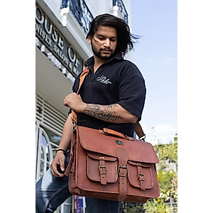 cuero DHK 14 Inch Vintage Handmade Leather Messenger Bag for Laptop Briefcase Best Computer Satchel Distressed Bag