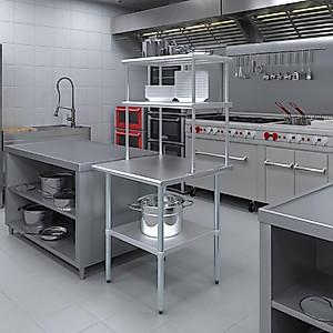 Amgood Stainless Steel Work Table Double Tier Overshelf | Metal Kitchen Prep Table & Shelving Combo (30" x 30" Work Table + 18" Overshelf)