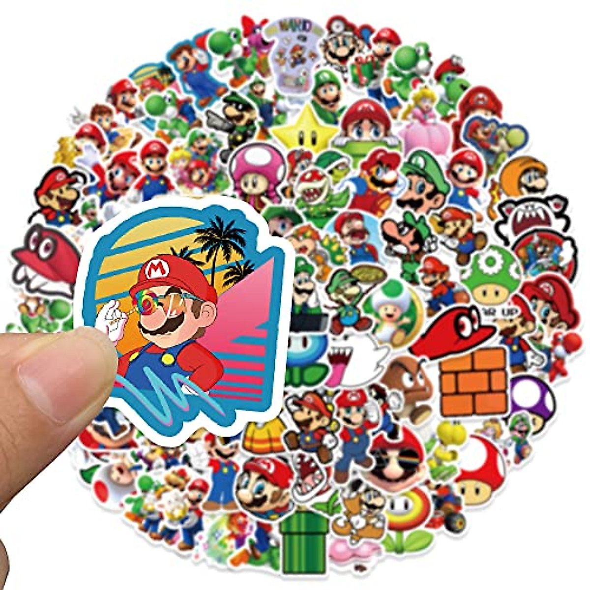 100Pcs The Super Mario Bros Movie Stickers Pack Mario Kids Stickers Cute Cartoon Characters Game Stickers for Kids Teens Adults Waterproof Vinyl Kawaii Stickers for Water Bottle Laptop Luggage (Mario100)
