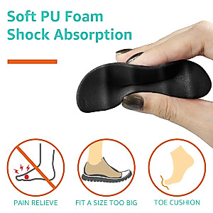 Dr. Shoesert Shoe Filler Inserts for Loose Shoe, Toe Cushion Fillers Make Shoes Fit, Half-Size Insoles Adjust Shoe Too Big for High Heels, Dress Shoes, Casual, Flats 2 Pairs (Black - Round)