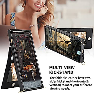 HOGGU Crossbody iPhone 14 Pro Max Case Wallet with Card Holder, Flip Leather iPhone 14 Pro Max Crossbody Case with Strap, Kickstand, Zipper Purse, Protective Square Phone Case for Women Girls-Black