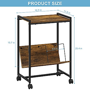 smusei Record Player Stand Industrial Record Player Table with Album Storage Shelf, Turntable Stand with Wheels Vinyl Record Holder Cabinet for Living Room Office, Rustic Brown