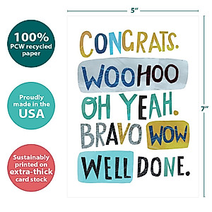 Tree-Free Greetings - Graduation Greeting Cards - Artful Designs - 2 Cards + Matching Envelopes - Made in USA - 100% Recycled Paper - 5"x7" - WooHoo Congrats (GT60464)