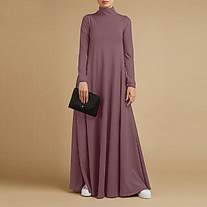 Strapless Dress Womens Casual Maxi Dress Long Sleeve Mock Neck Robe Abaya Muslim Ramadan Dress Flowy Maxi Dress Islamic Evening Gown Gift Card Pink