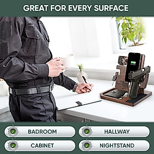 BARVA Adaptive Wood Gun Rack Phone Docking Charging Station Gifts for Men Dad Birthday Ideas Nightstand Organizer Charging Dock Watch Charging Stand Wallet Key Gadget Device Bedroom Bedside Holder