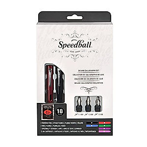 Speedball 002904 Calligraphy Deluxe Fountain Pen Set Pen Set - With 2 Pens, 3 Nibs, and 12 Assorted Ink Cartridges