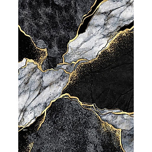 Modern Aesthetic Grey Black Gold Marble Abstract Area Rug 5x7 Non-Shedding Soft Rug for Livingroom Bedroom Diningroom Indoor Office Kitchen Floor Carpet