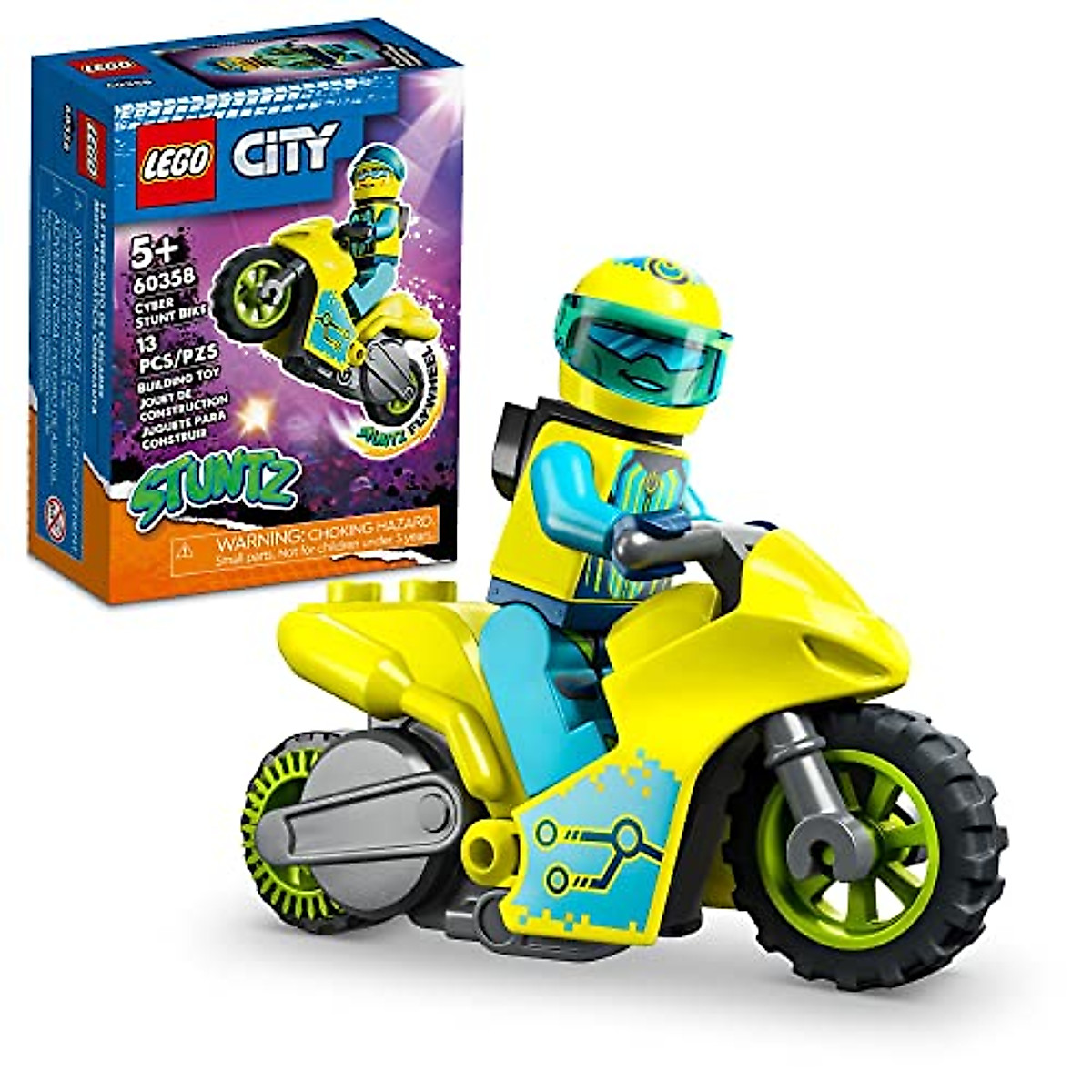 LEGO City Stuntz Cyber Stunt Bike 60358, Flywheel-Powered Motorbike Toy to Perform Jumps and Tricks, Action Toys for Boys and Girls Ages 5 Plus, Extension Set