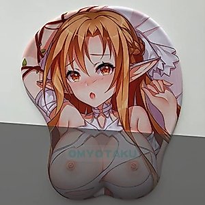 Yuuki Asuna Anime 3D Chest Mouse pad, Oppai Mousepads with Silicon Gel Wrist Rest Support, Mouse Playmat for PC Laptop (White)