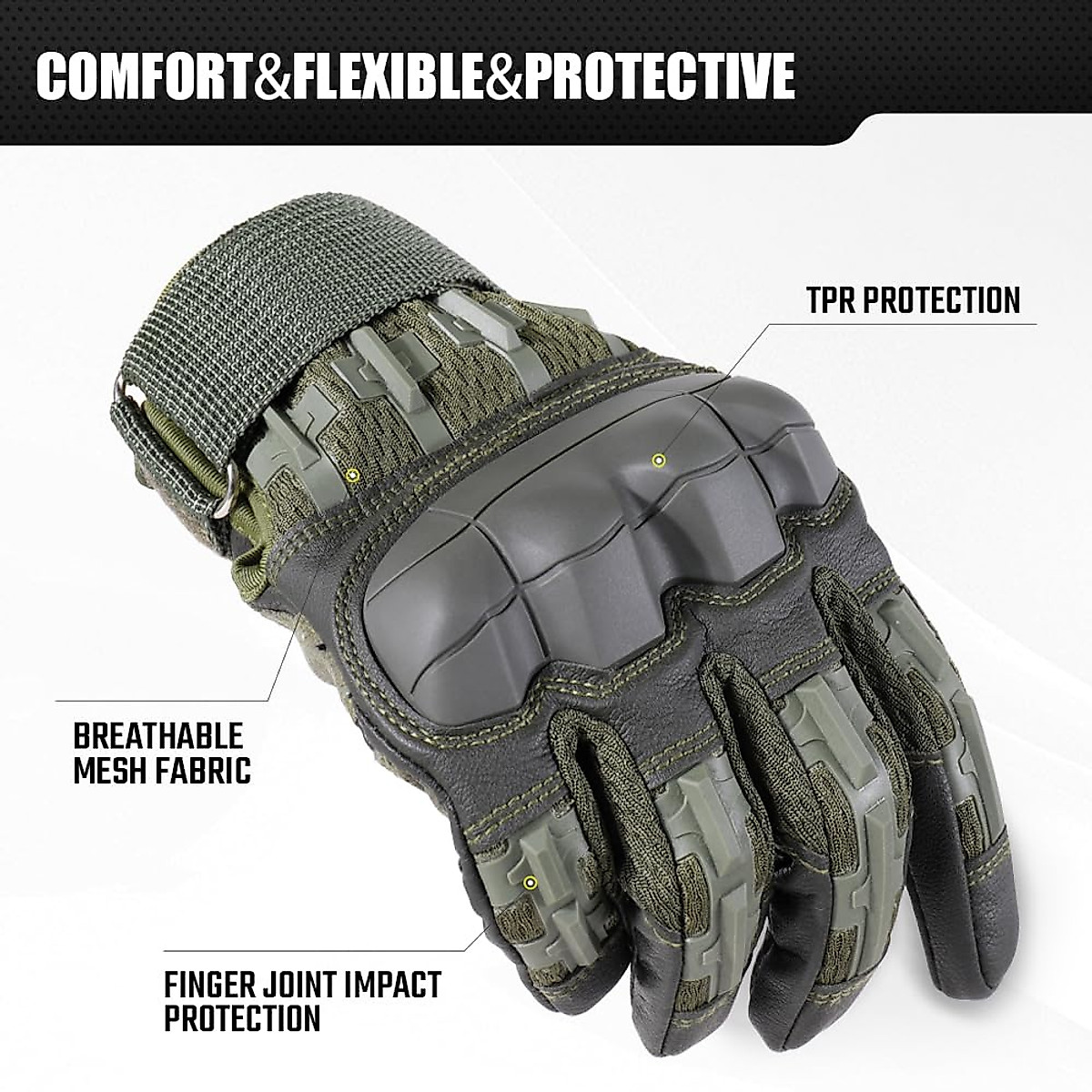 WTACTFUL Touch Screen Motorcycle Tactical Gloves for Men Airsoft Paintball Gear MTB Bike Cycling Cross-Country Motorbike ATV Hunting Hiking Riding Driving Work Outdoor Full Finger Gloves S Green