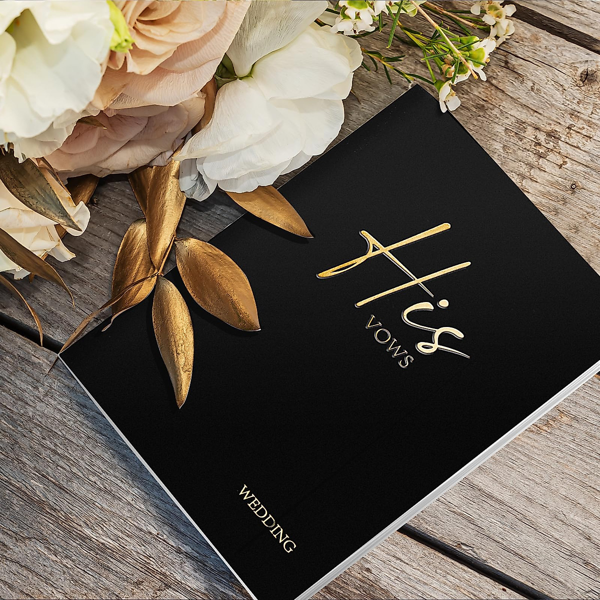 JUBTIC Wedding Vow Books, Vow Books His and Hers with Gold Foil Lettering, 48 Pages with Plenty of Space to Write Your Vows, Perfect Wedding Essentials for Your Wedding Day - (Black +White)