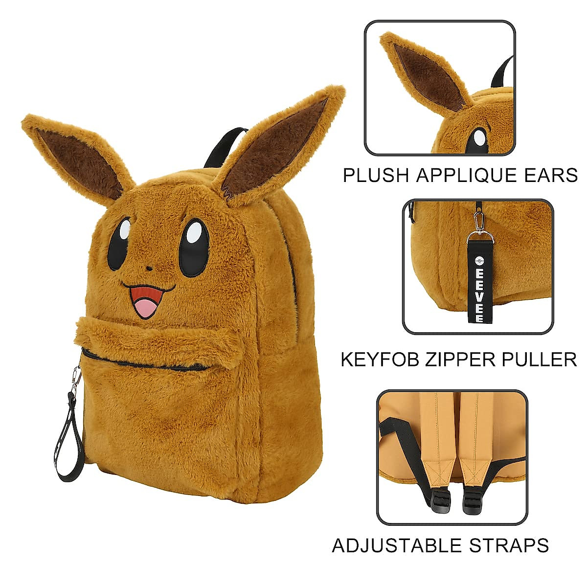 Bioworld Pokemon Plush Eevee 16" Backpack with Chunk Webbing Puller