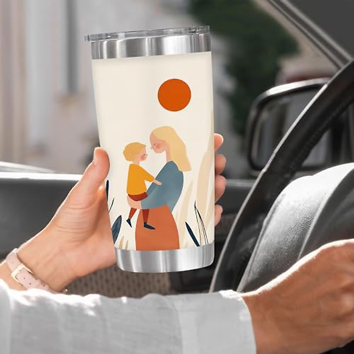 FOCIUZTA 20oz Whimsical Illustration Design Tumbler with lid, Travel Coffee Cup, Ideal for Easter, Mother Day, and birthday gifts