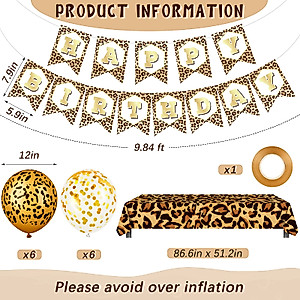 15 Pieces Cheetah Happy Birthday Decorations Leopard Print Banner Cheetah Birthday Banner Gold Leopard Balloons Leopard Print Plastic Tablecloth for Boy Girl Baby Shower Theme Supplies Decorations