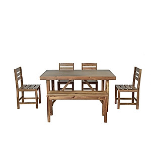 RuiSiSi 6 Piece Outdoor Dining Table Set with 4 Chairs and 1 Bench, Acacia Wood Outdoor Table and Chairs Set for 6 Persons, All Weather Patio Dining Table Set for Balcony, Backyard, Garden, Natural