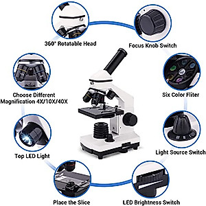 Microscope,Compound Monocular Microscope 40X-2000X for Kids,Adults and Students, Precision Biological Science Education Microscope with Kits