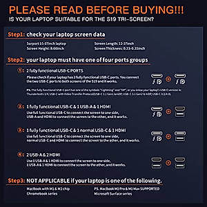 LIMINK S19 Portable Triple Monitor Screen Extender for 14-17.3" Laptop, 14" FHD 1080P Laptop Dual Monitor Extender, HDR 72% NTSC, Plug Play, USB-C HDMI Display with Carry Case, Fit for Mac Windows