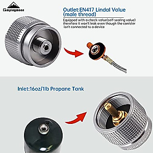 CAMPINGMOON Small Propane to Butane Adapter, Input: 16oz/1Lb small Propane Canister, Output: EN417 Lindal Valve Z22 (Silver)