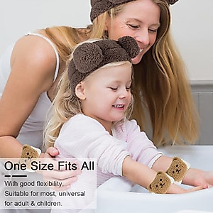 WHAVEL Spa Headband and Wristband Set, 3PCS Brown (Bear Ears Headband for Washing Face, Absorbent Wrist Bands for Washing Face)