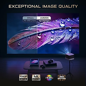 All-ln-One Projector 4K Supported, AURZEN BOOM 3 Smart Projector with WiFi and Bluetooth, 3D Stereo Sound & 36W Speakers, AI Auto Focus & Keystone, Netflix Official 500 ANSI Home Outdoor proyector