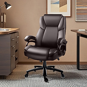 Waleaf Heavy Duty Office Chair 500lbs, Big and Tall Office Chair for Heavy People, Adjustable Ergonomic Lumbar Support Executive Office Chair with High Back with Quiet Rubber Wheels (Brown)