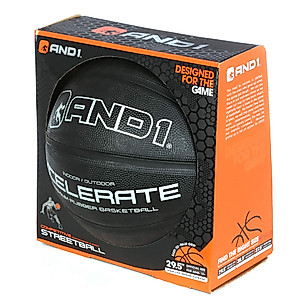 AND1 Xcelerate Rubber Basketball: Game Ready, Official Regulation Size 7 (29.5”) Streetball, Made for Indoor/Outdoor Basketball Games- Classic Collection (Black)